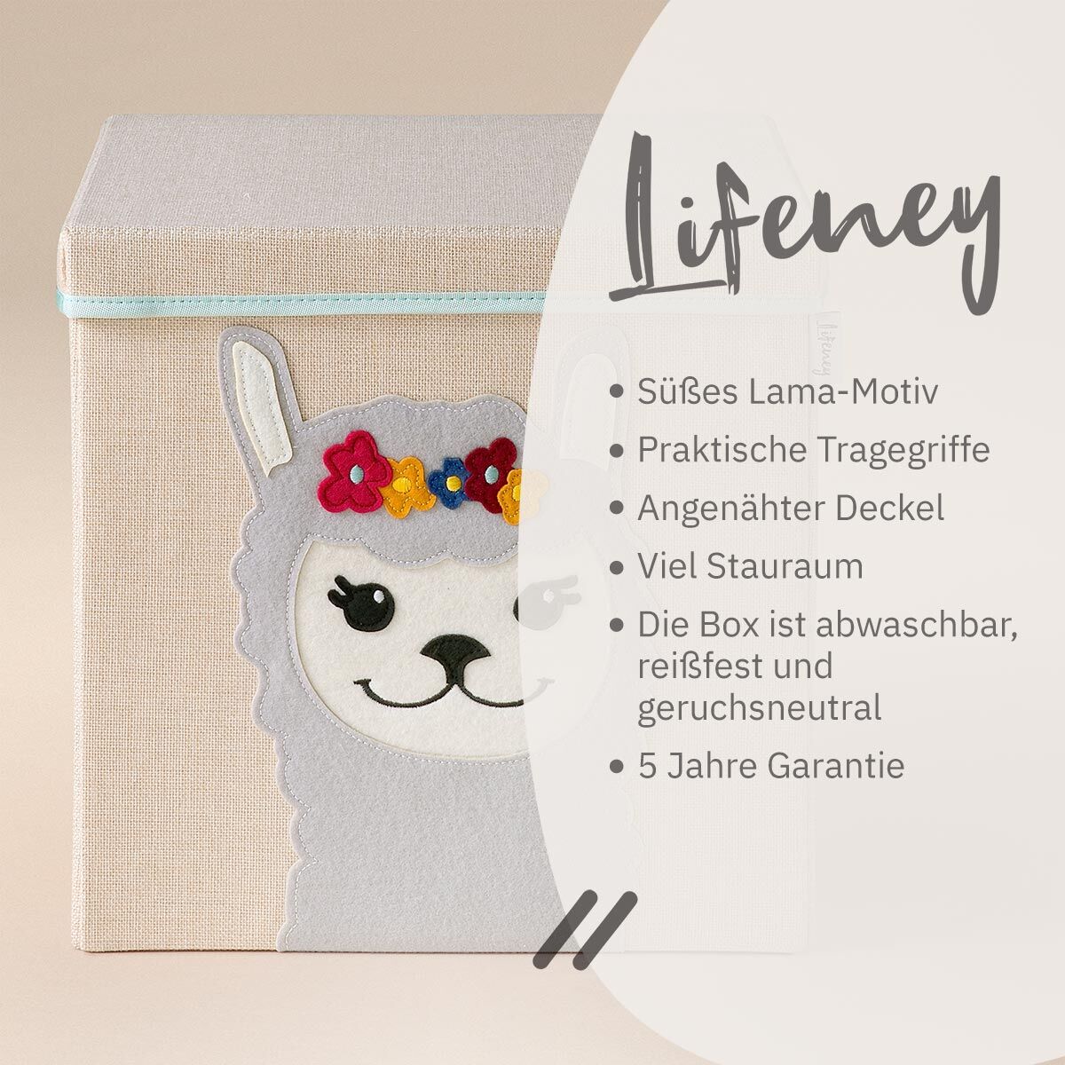 Aufbewahrungsbox mit Deckel Lama, 33x33x33cm | 833500